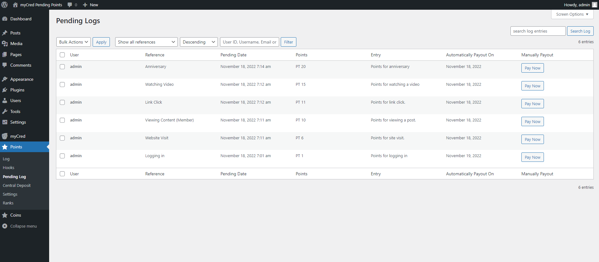 myCred Pending Points | loyalty rewards addon
